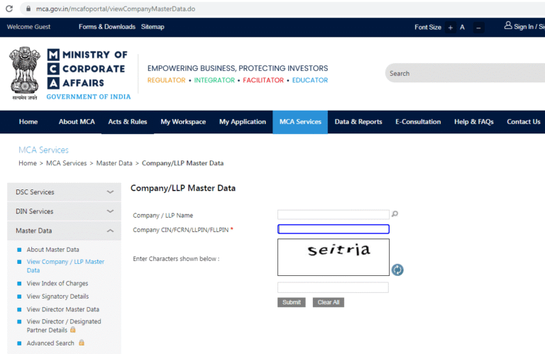 How To Download Company Master Data From MCA - CORPORATELAWS.IN